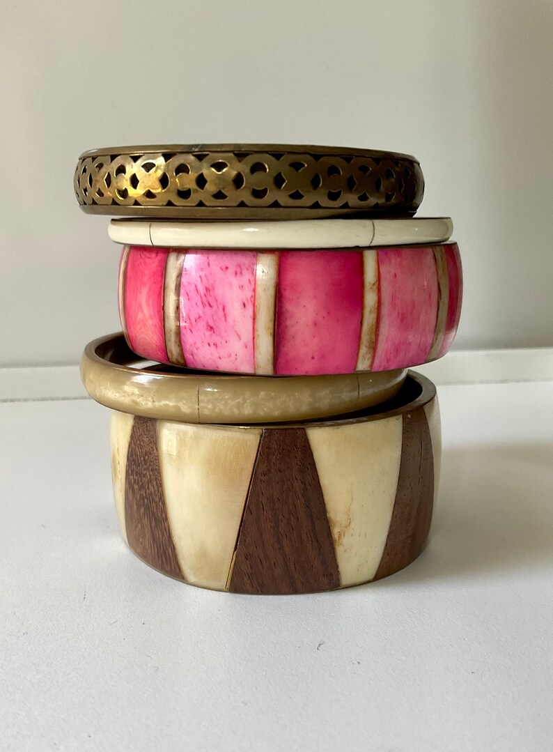 Bangles Stunning Bone Wood Brass Stacking Bangle Matched Collection - Etsy