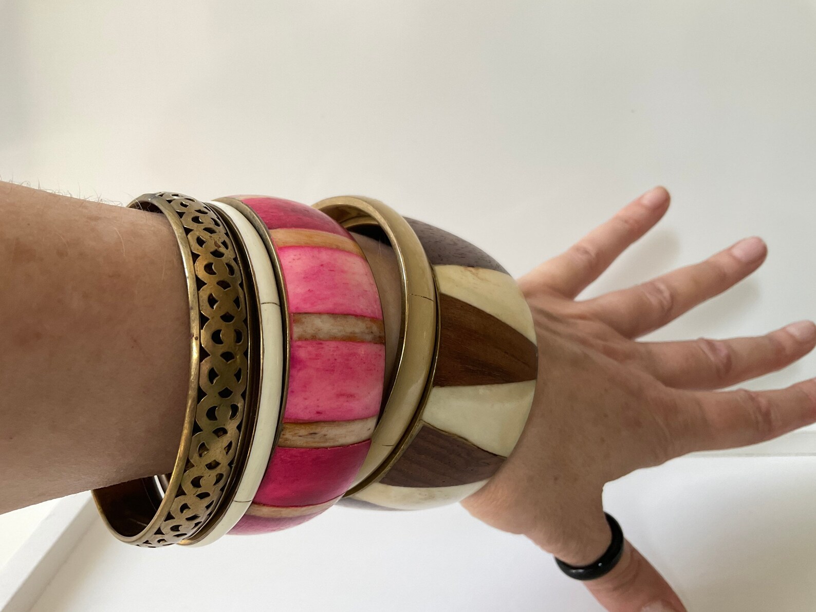 Bangles Stunning Bone Wood Brass Stacking Bangle Matched Collection - Etsy