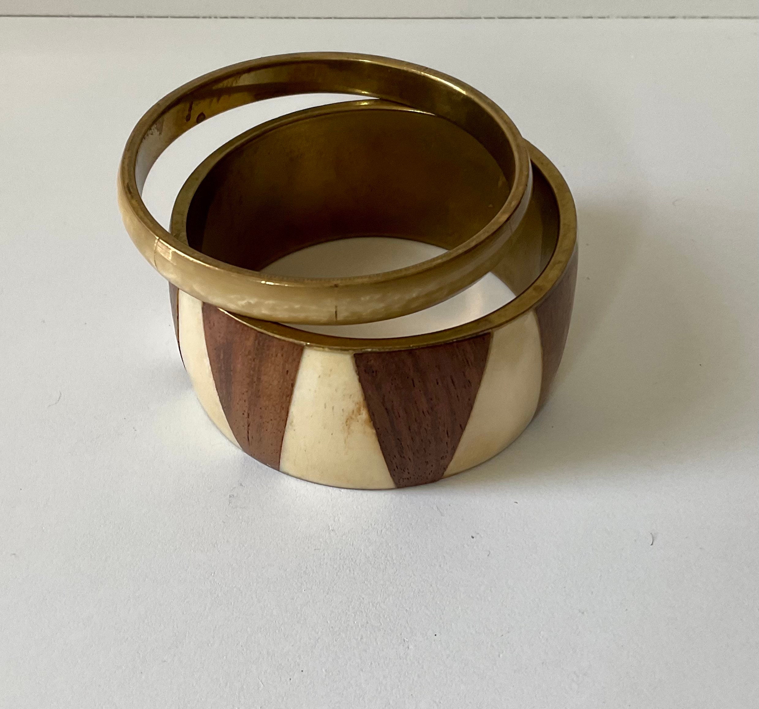Bangles Stunning Bone Wood Brass Stacking Bangle Matched Collection - Etsy