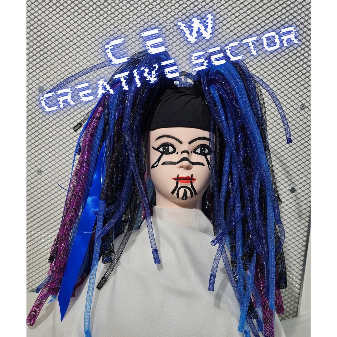 Cyberlox, Cyber Falls, Cybergoth Wigs, Ravers Synthetic Hair, Blue ...
