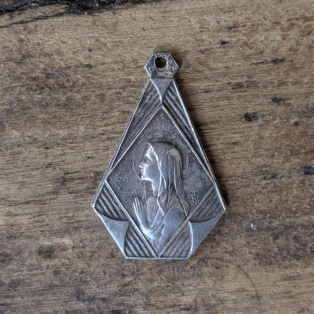 French Art Deco Virgin Mary Christian Medal: Silver Madonna Profile ...