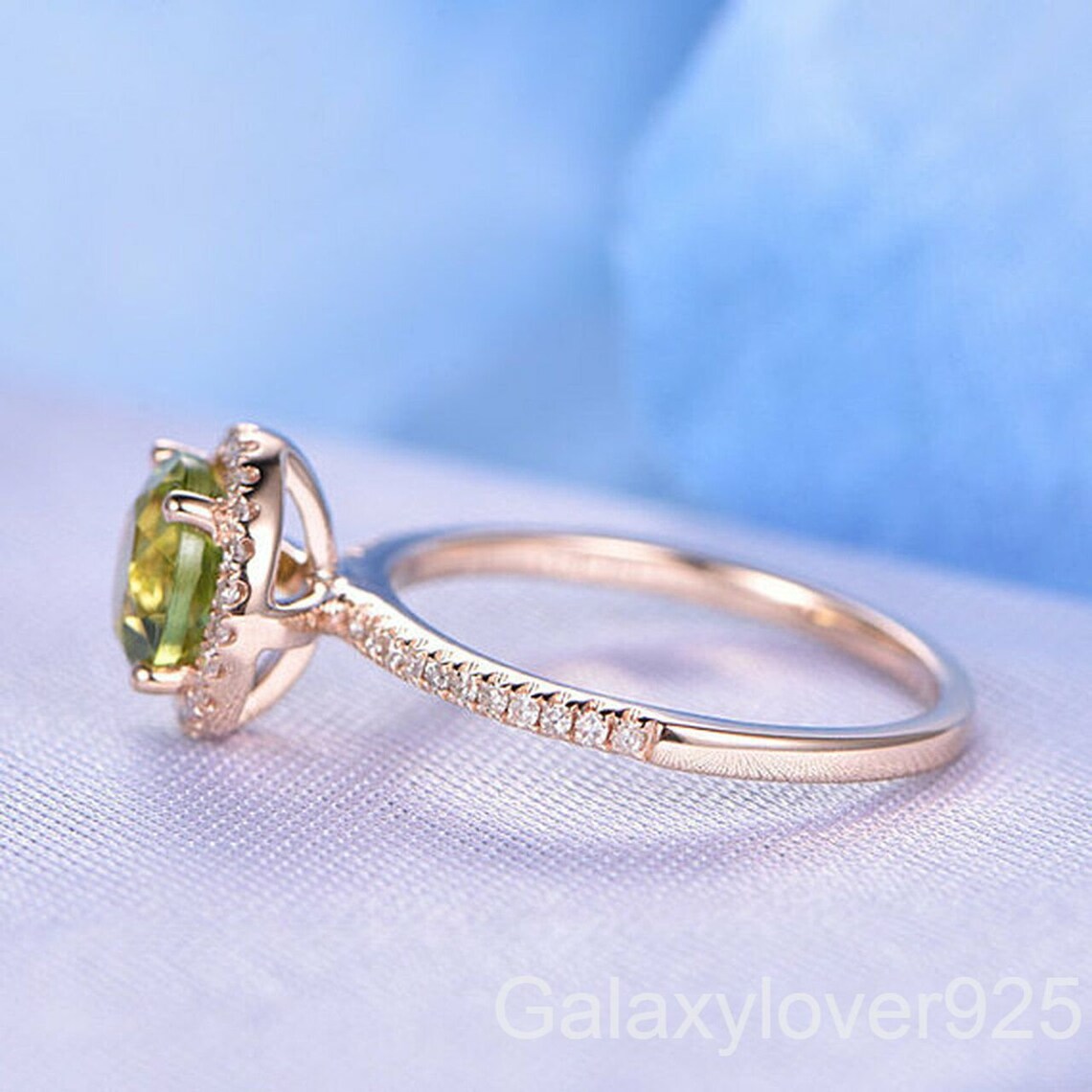 Peridot Engagement Ring 14k Rose Gold 7mm Round Cut Gem Stone Etsy Uk