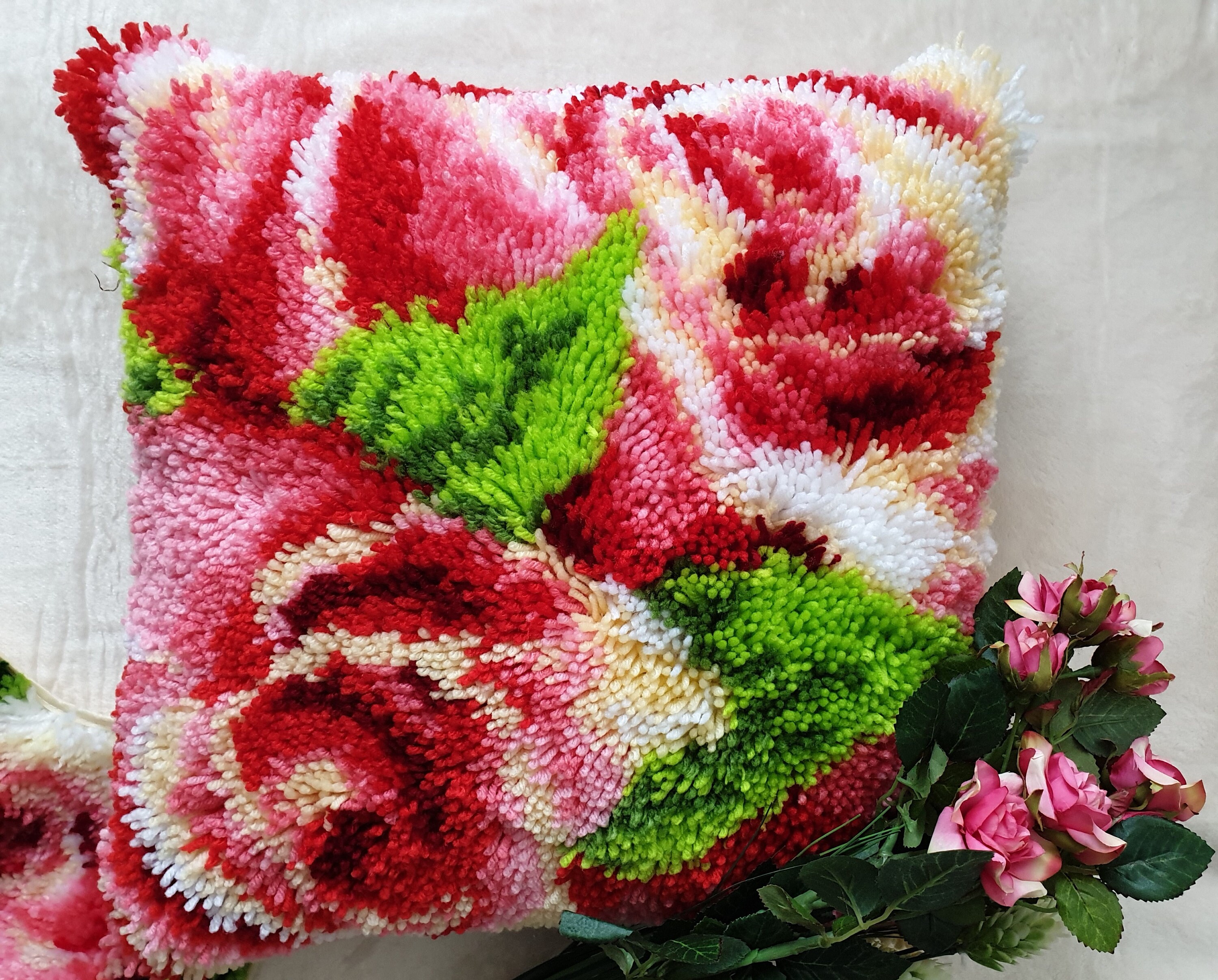 Cozy Handmade Fluffy Bohemian Embroidery Hook Cushion-roses.a Wonderful ...