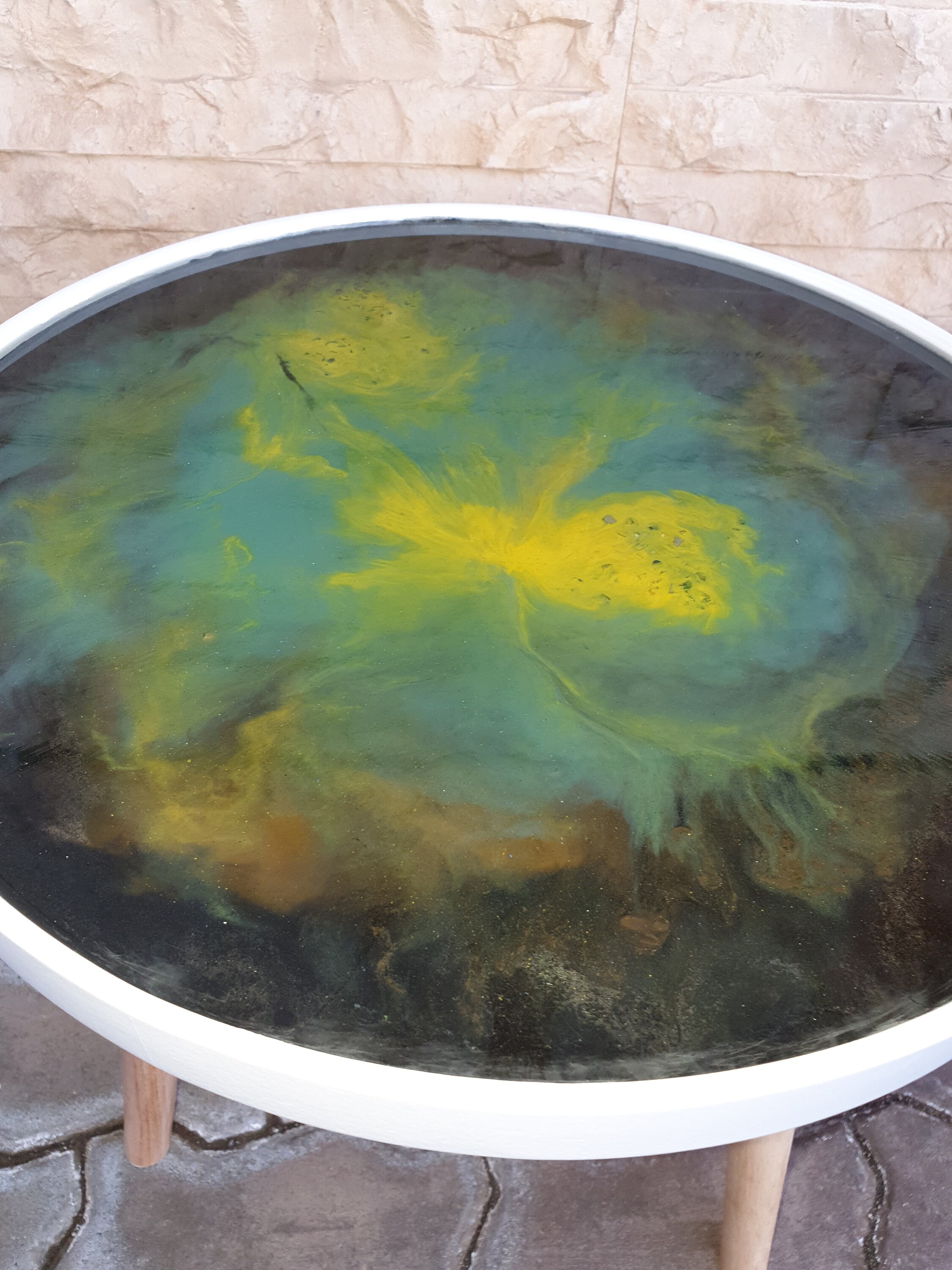 16" Epoxy Resin Coffee Table/unusual Nightstand.handmade Pure Painting ...