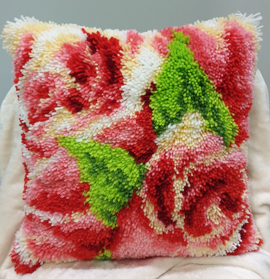 Cozy Handmade Fluffy Bohemian Embroidery Hook Cushion-roses.a Wonderful ...