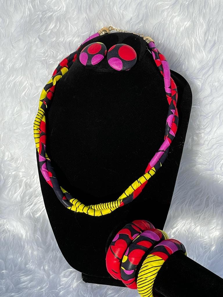 Ankara Fabric Cord Necklace With Large Button Earrings, African Rope ...
