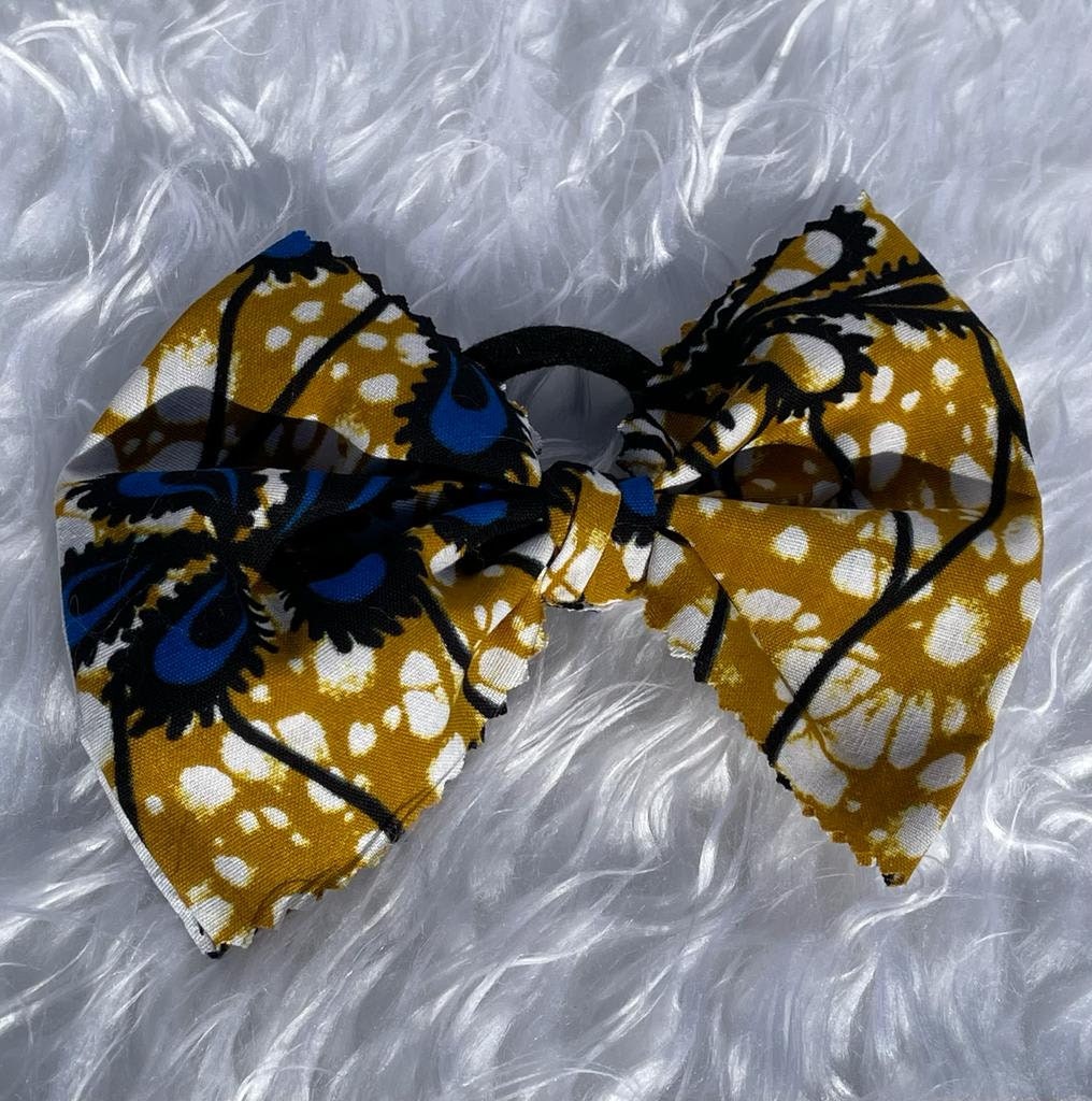 African Print Fabric Hair Bow, Blue Bow Scrunchies, Women Hair Bow ...