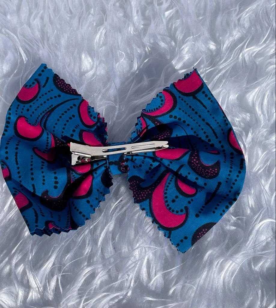 African Print Fabric Hair Bow, Blue Bow Scrunchies, Women Hair Bow ...
