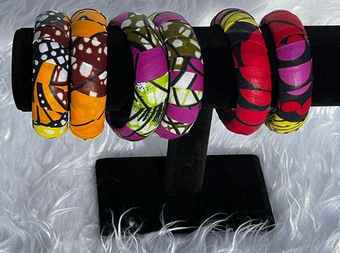 Ankara Fabric Bangle Bracelet Set, African Bracelet, Handmade Wood Bracelet, Colorful Bangle Set ...