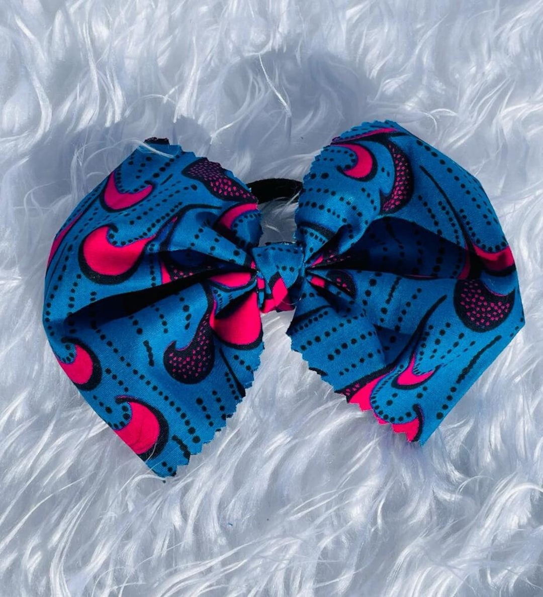 African Print Fabric Hair Bow, Blue Bow Scrunchies, Women Hair Bow ...