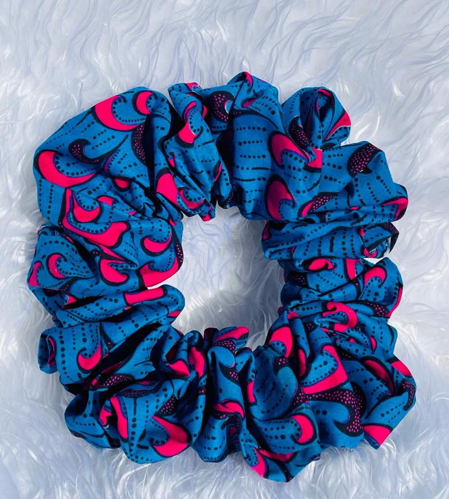 African Print Fabric Hair Bow, Blue Bow Scrunchies, Women Hair Bow ...