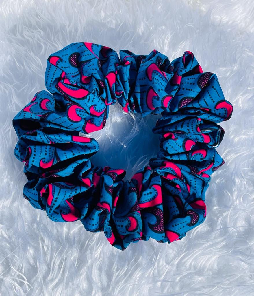 African Print Fabric Hair Bow, Blue Bow Scrunchies, Women Hair Bow ...