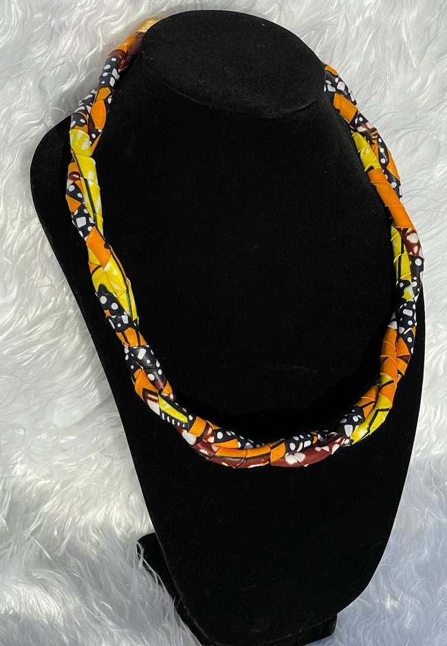 Ankara Fabric Twisted Necklace, African Rope Necklace, Handmade ...