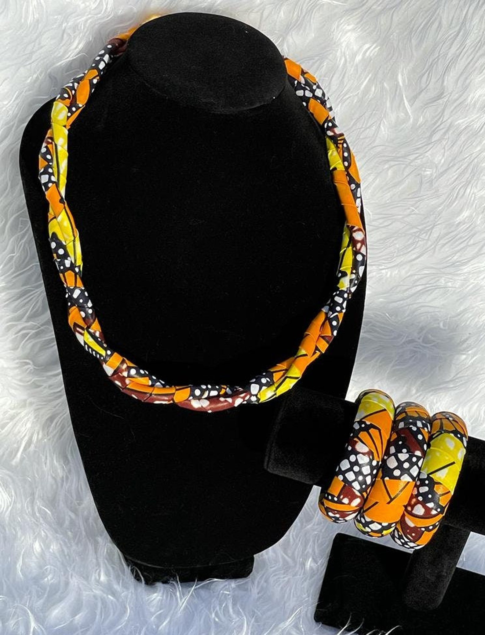 Ankara Fabric Twisted Necklace, African Rope Necklace, Handmade ...