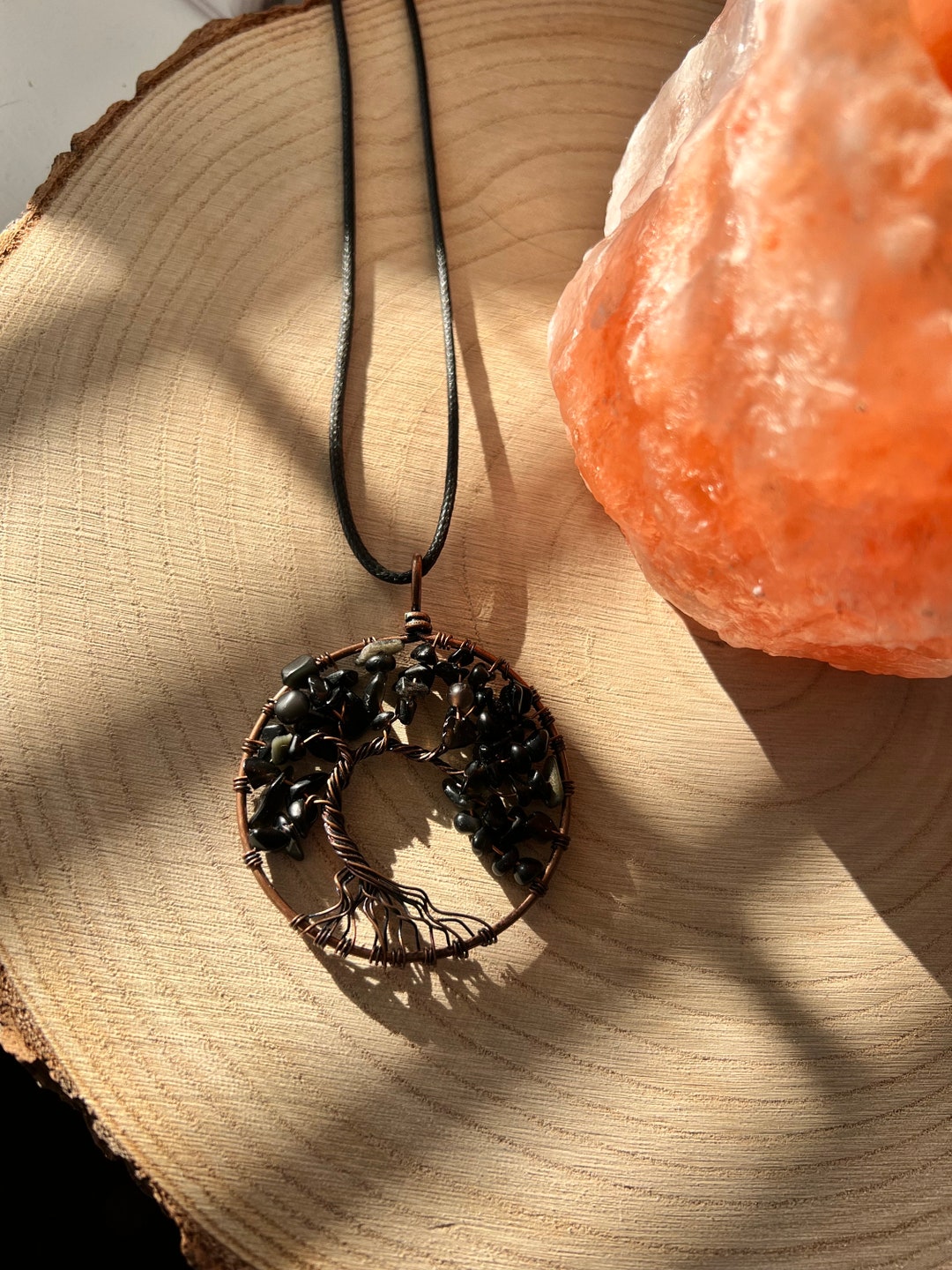 Copper and Obsidian Tree of Life Gemstone Necklace Gift - Etsy