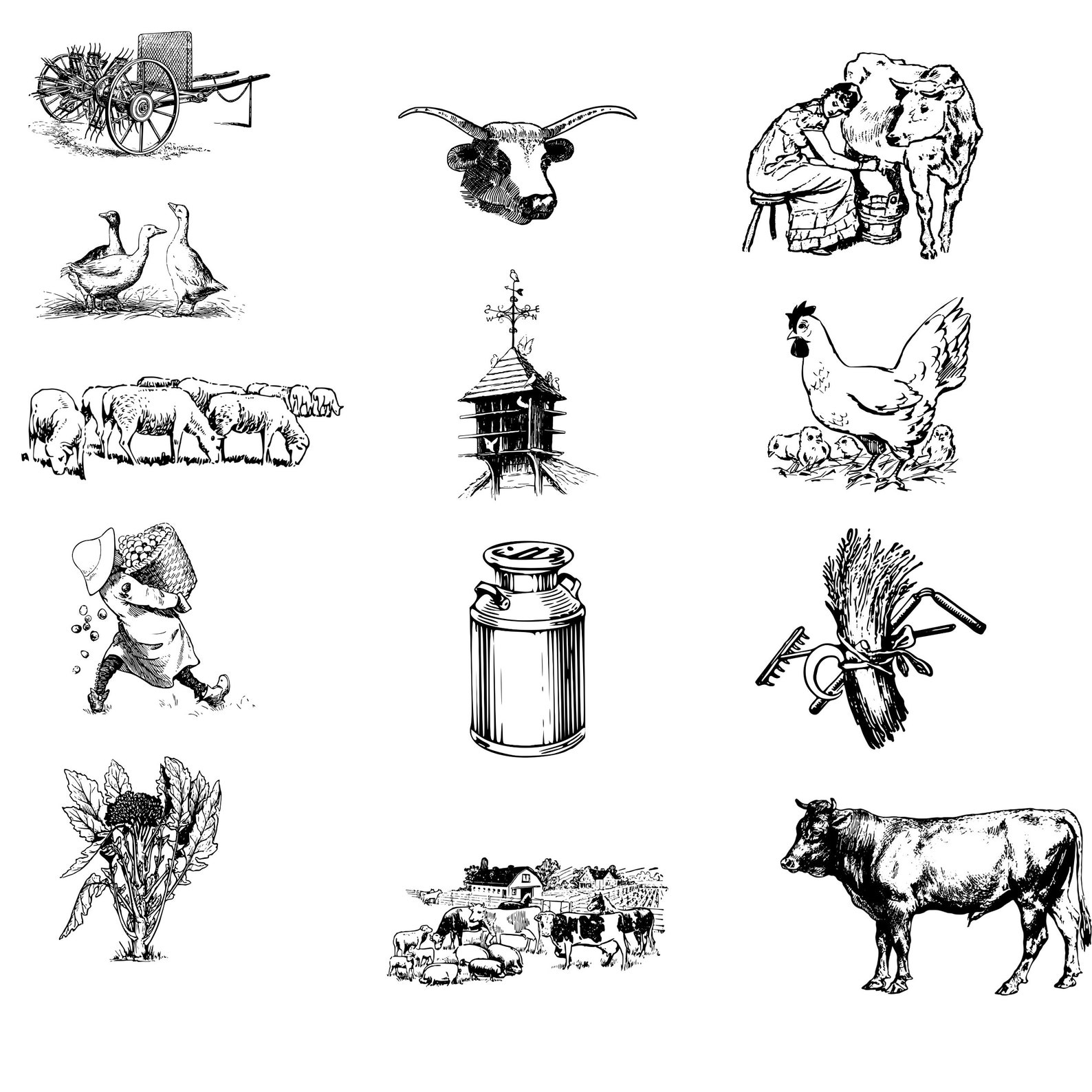 30 Vintage Farm Stamps for iPad and Procreate | Vintage Barnyard Scenes ...