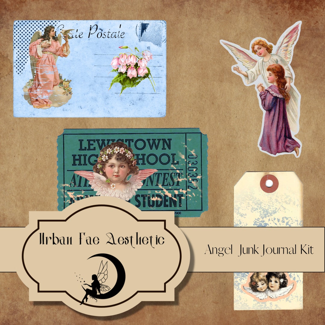 Shabby Chic Vintage Angel Junk Journal Kit | 29 Piece Angel Themed Junk ...
