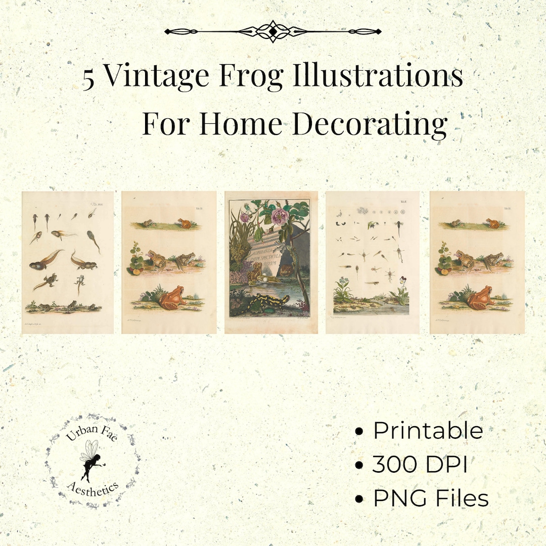 5 Vintage Frog Illustrations for Home Decorating | Cottagecore Wall Art ...