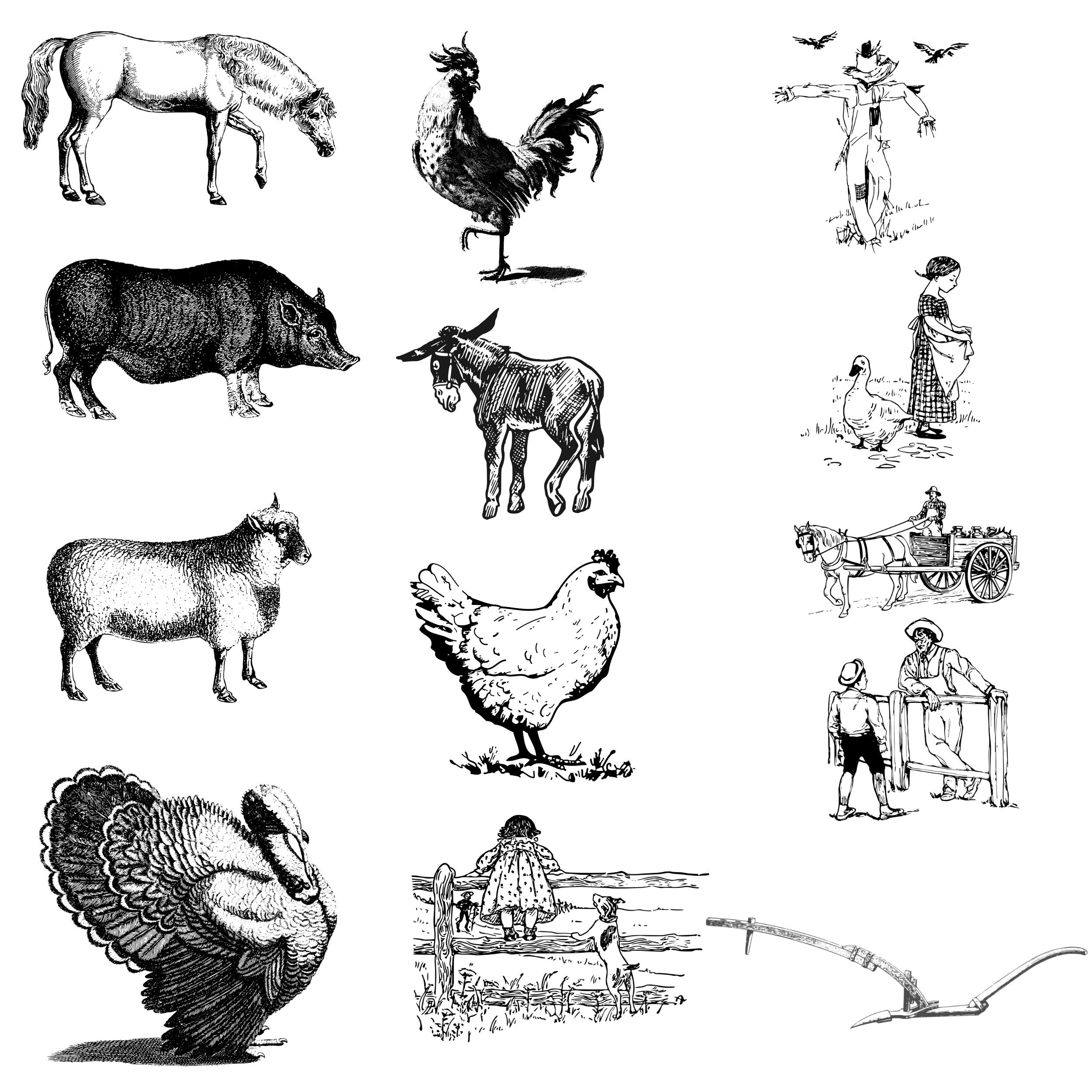 30 Vintage Farm Stamps for iPad and Procreate | Vintage Barnyard Scenes ...