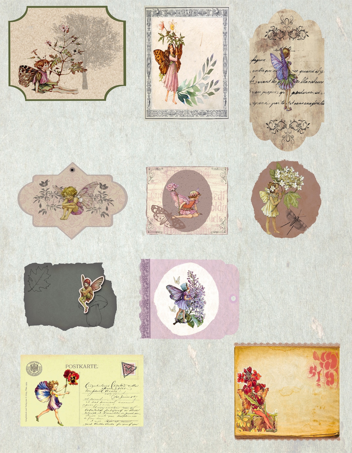 10 Grunge Vintage Flower Fairy Tags for Junk Journals, Scrapbooks, and ...