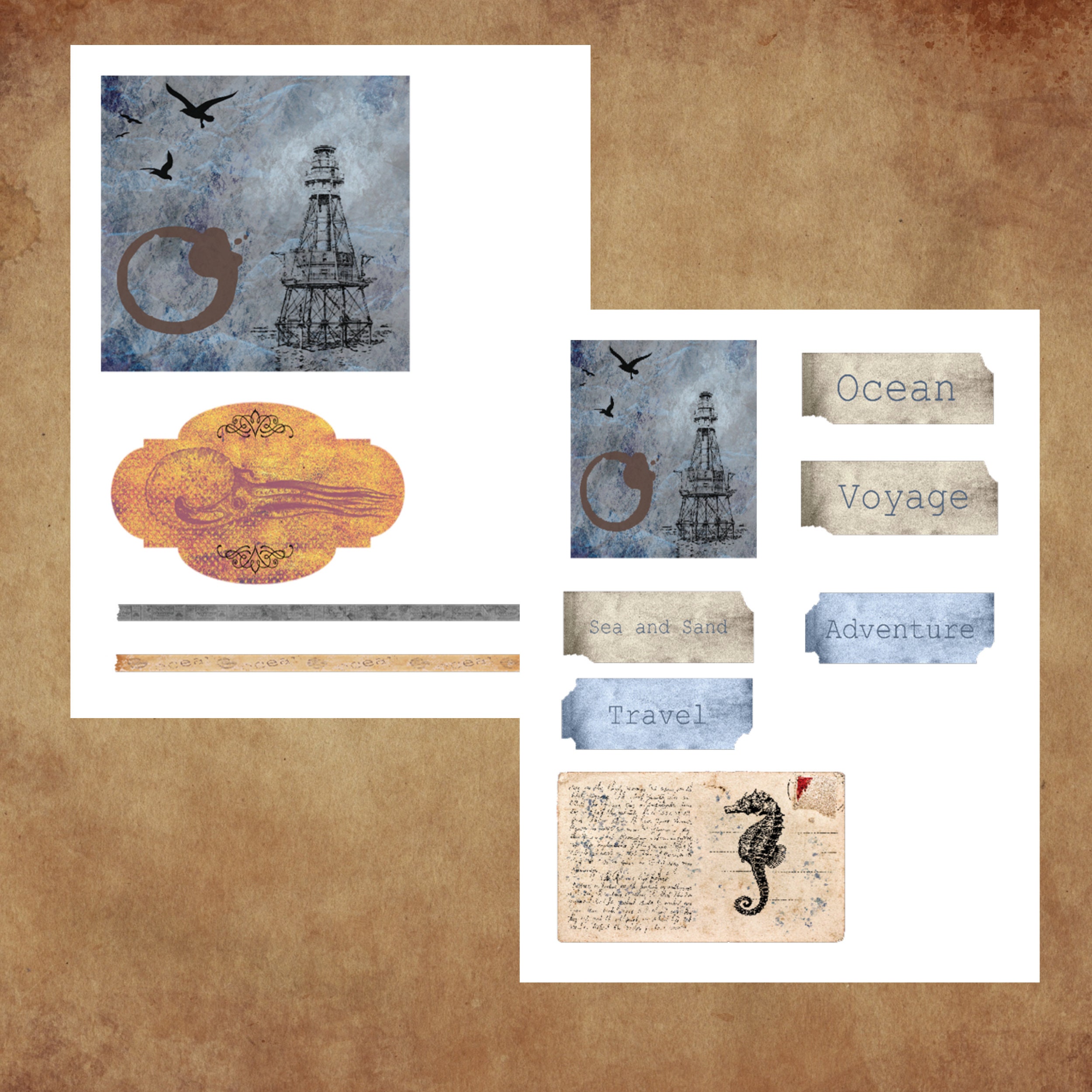 20 Grungy Vintage Ocean Ephemera for Scrapbooks and Junk Journals ...