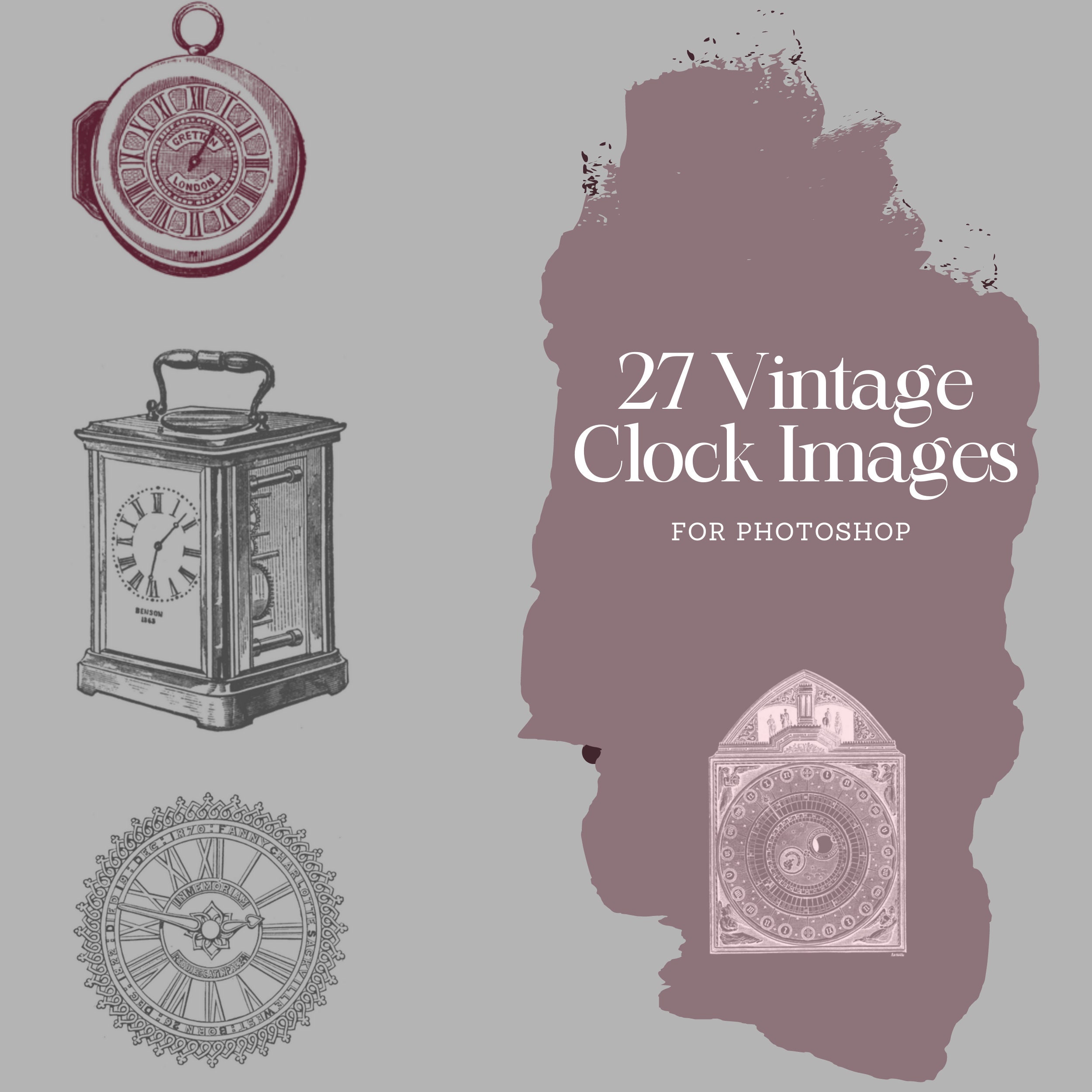 27 Vintage Watch and Clock Brushes for Adobe Photoshop Vintage Clock ...