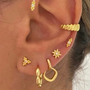 Pair Gold Plated Ear Stack Set Earring Set Minimalist Earring Ear Cuff ...