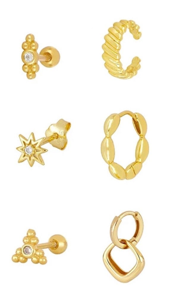 Pair Gold Plated Ear Stack Set Earring Set Minimalist Earring Ear Cuff ...