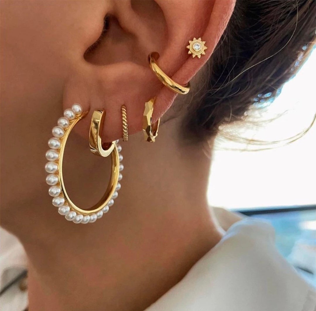 Pair of Gold Plated Ear Stack Set | Earring Set | Minimalist Earring ...