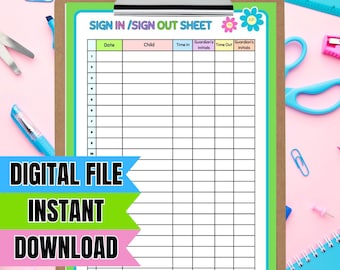 Daycare Sign in Sign Out Sheet for Children Attendance Form Time in ...
