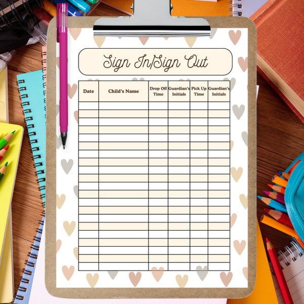 Daycare Sign in Sign Out Sheet for Children Attendance Form - Etsy