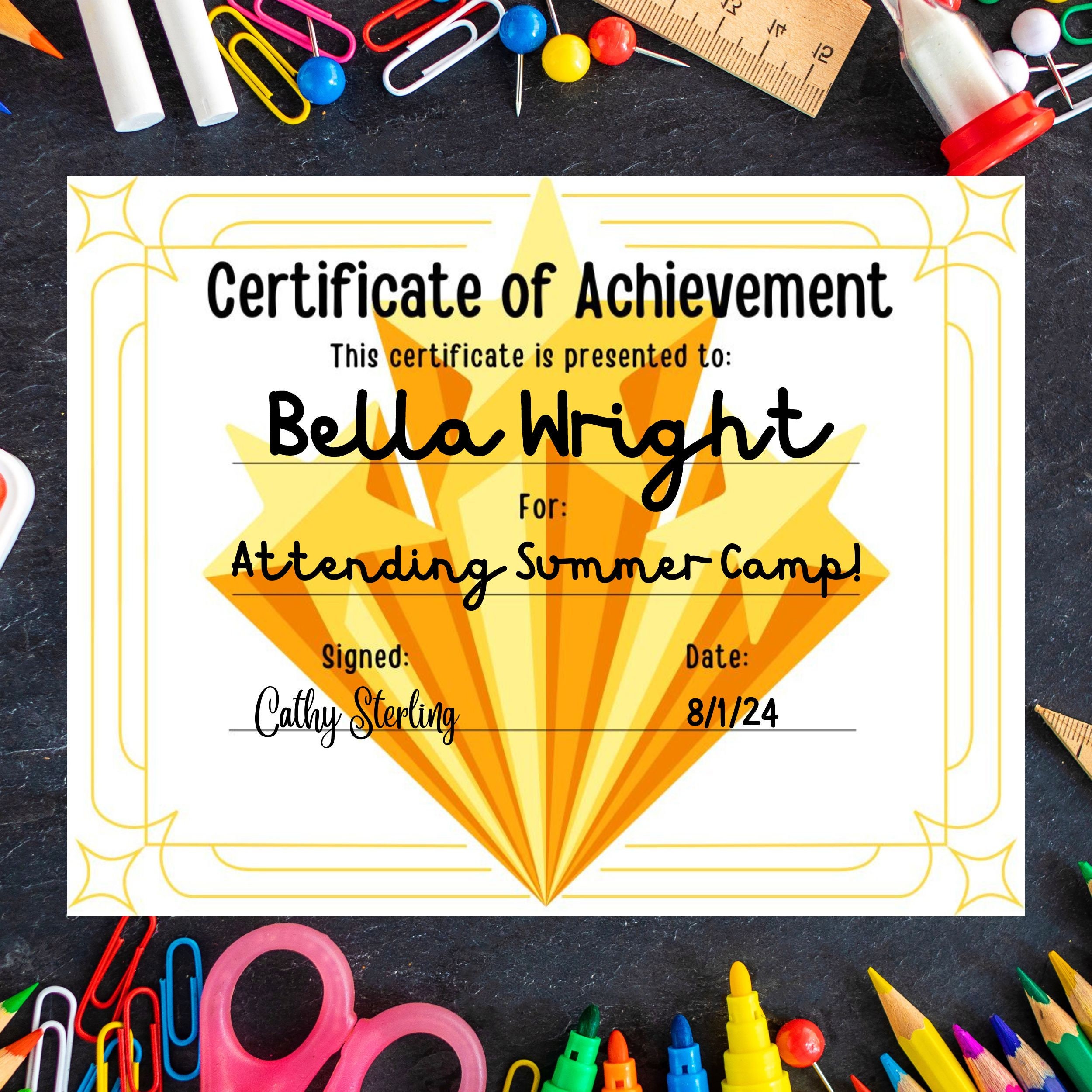 VBS Certificate of Completion for Vacation Bible School Participation ...