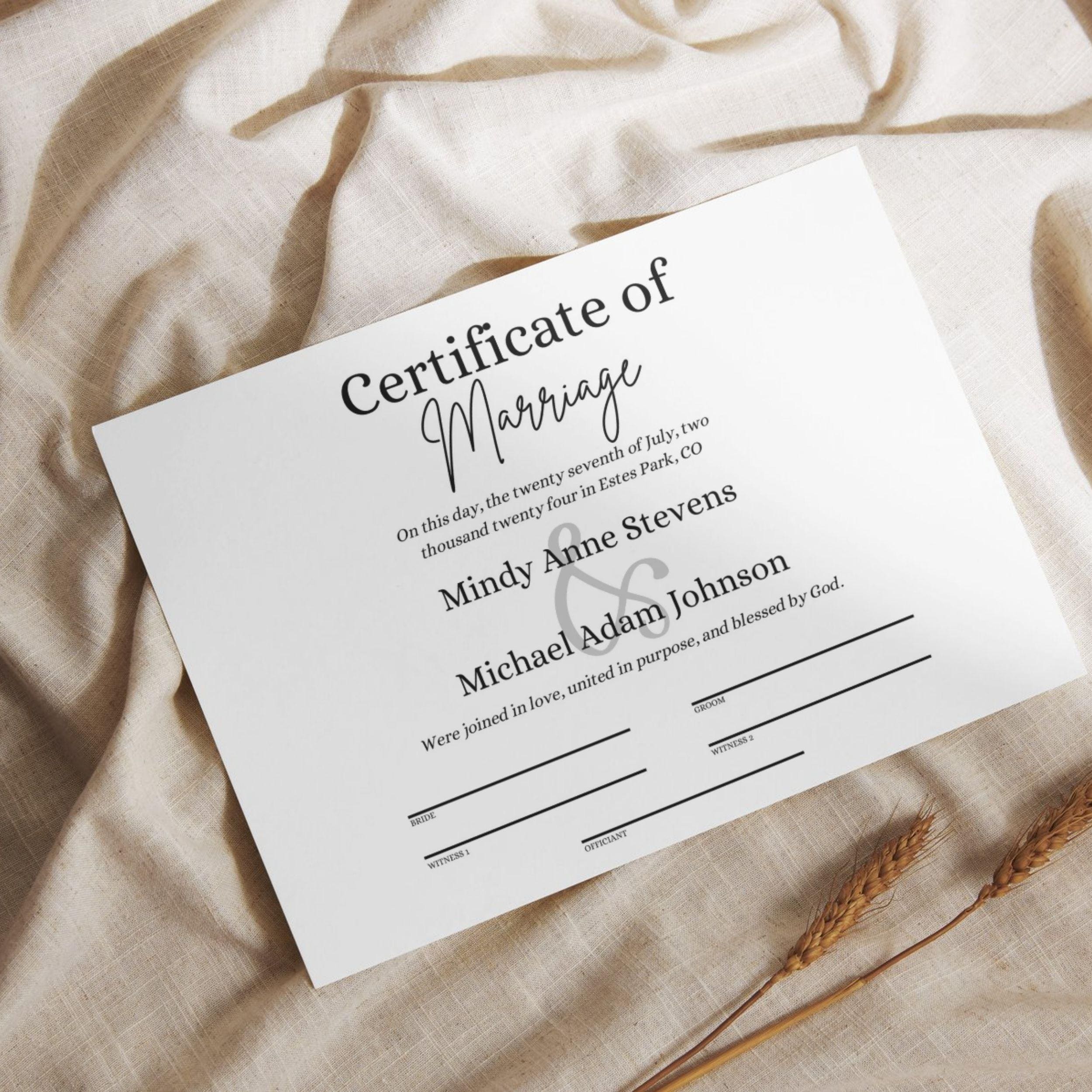 Marriage Certificate Editable Printable Wedding Certs Minimalist ...