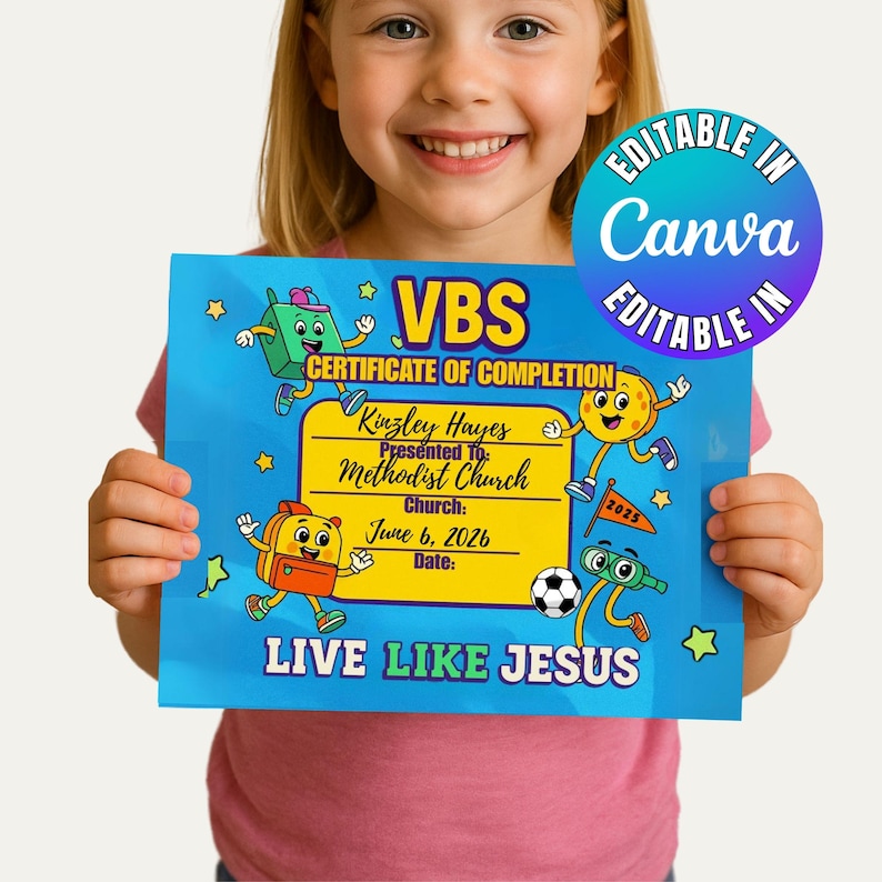 Live Like Jesus VBS Certificate of Completion Vacation Bible School ...