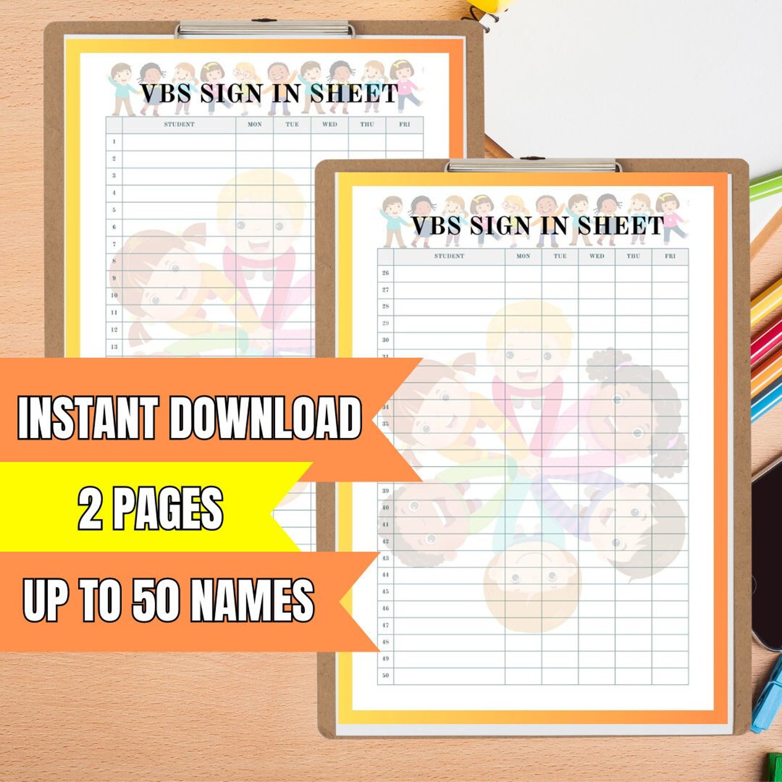 Vacation Bible School Attendance Sheet for VBS Sign in Sheet Bible ...