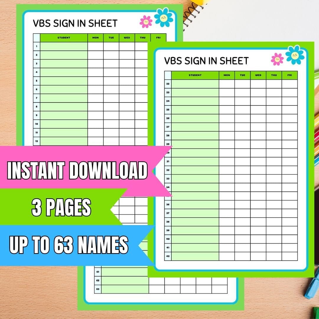 Vacation Bible School Attendance Sheet for VBS Student Tracker - Etsy