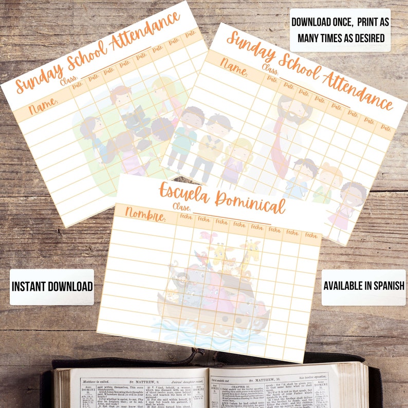 Sunday School Attendance Sheet in Spanish for Kids Church Vacation ...