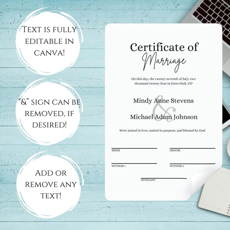 Marriage Certificate Editable Printable Wedding Certs Minimalist ...