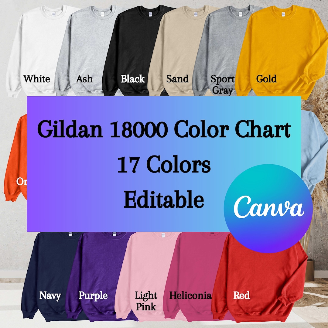 G180 Color Chart, Gildan 18000, Gilden, Editable Sweatshirt Template - Etsy