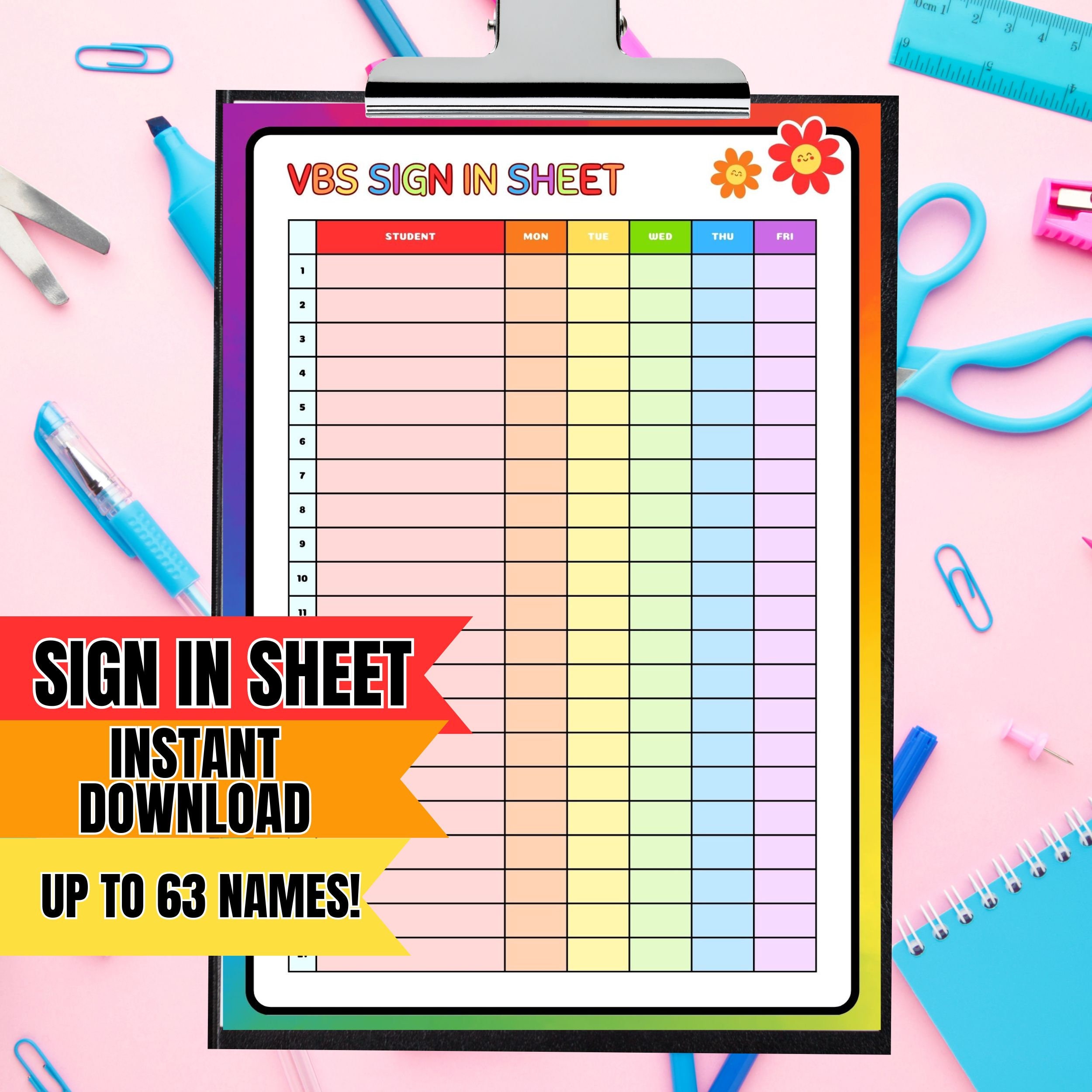 Vacation Bible School Attendance Sheet for VBS Student Tracker for ...