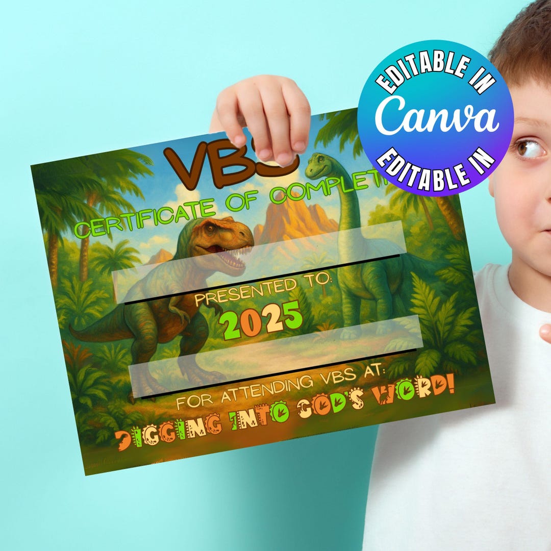 VBS Certificate of Completion Vacation Bible School Dinosaur ...