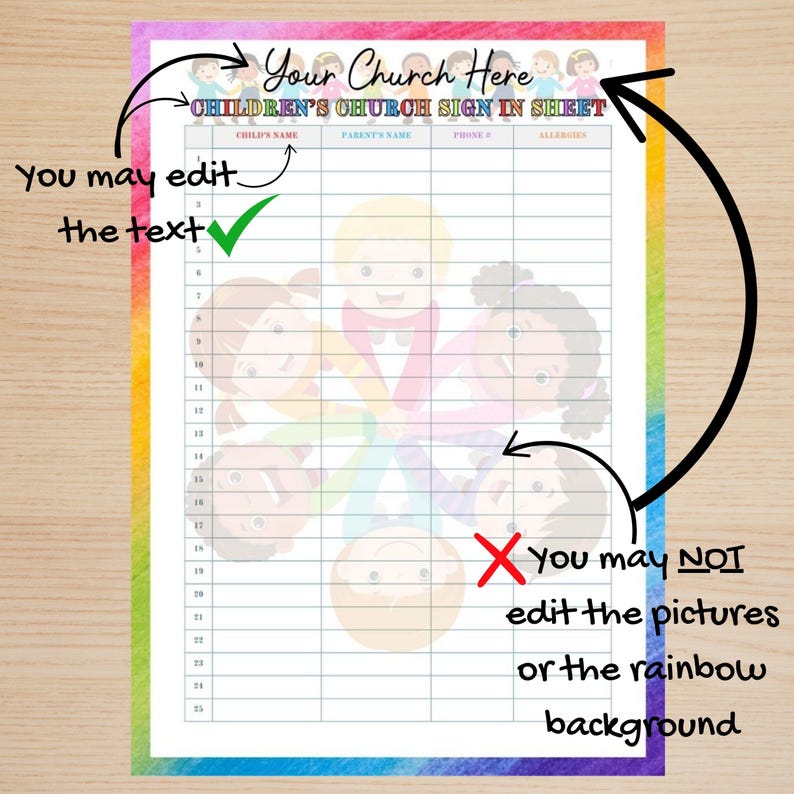 Children's Church Sign in Sheet for Kids Church Vacation Bible School ...