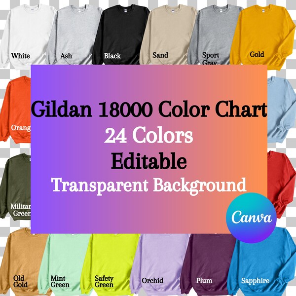 Gildan Color Chart G180 - Etsy