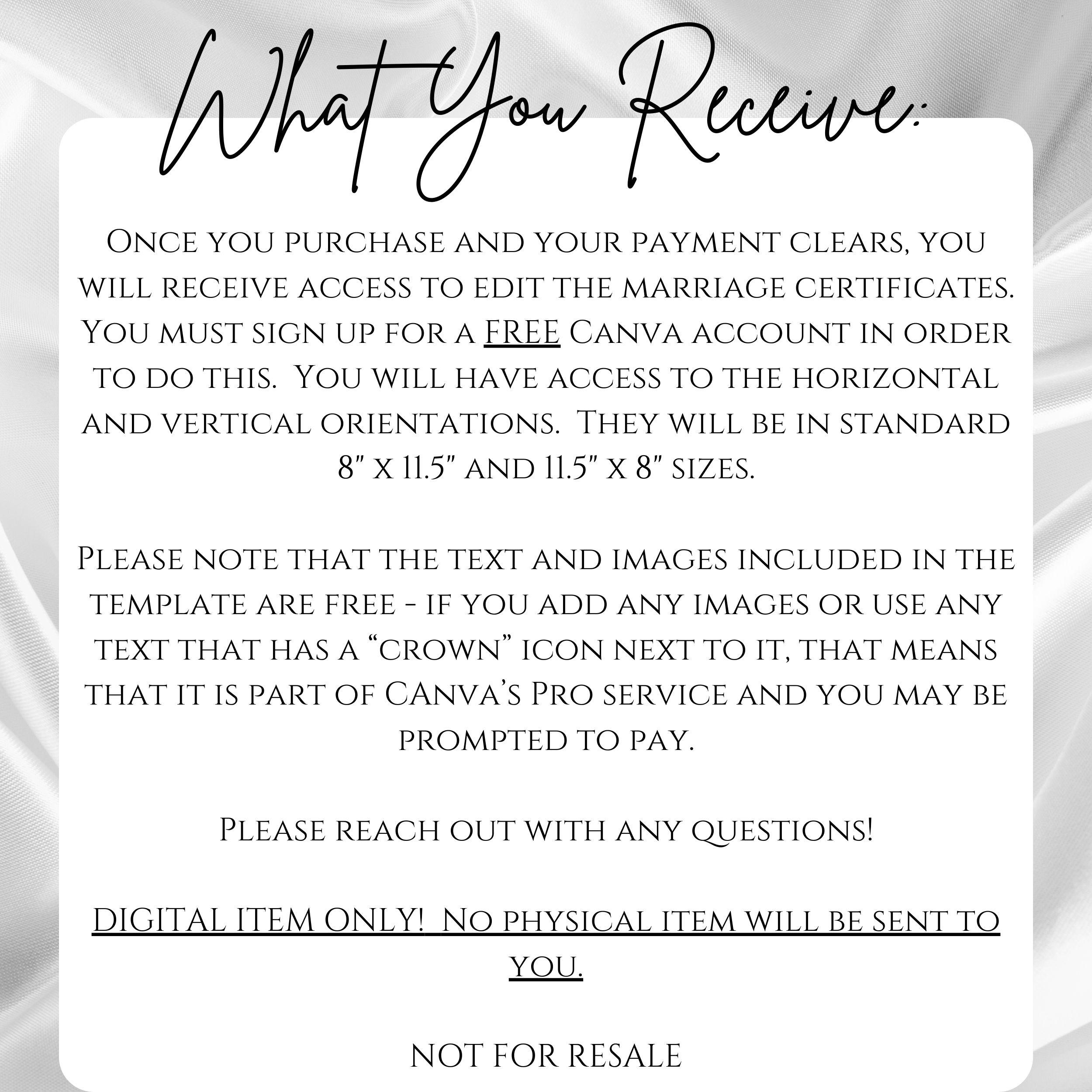 Marriage Certificate Editable Printable Wedding Certs Minimalist ...