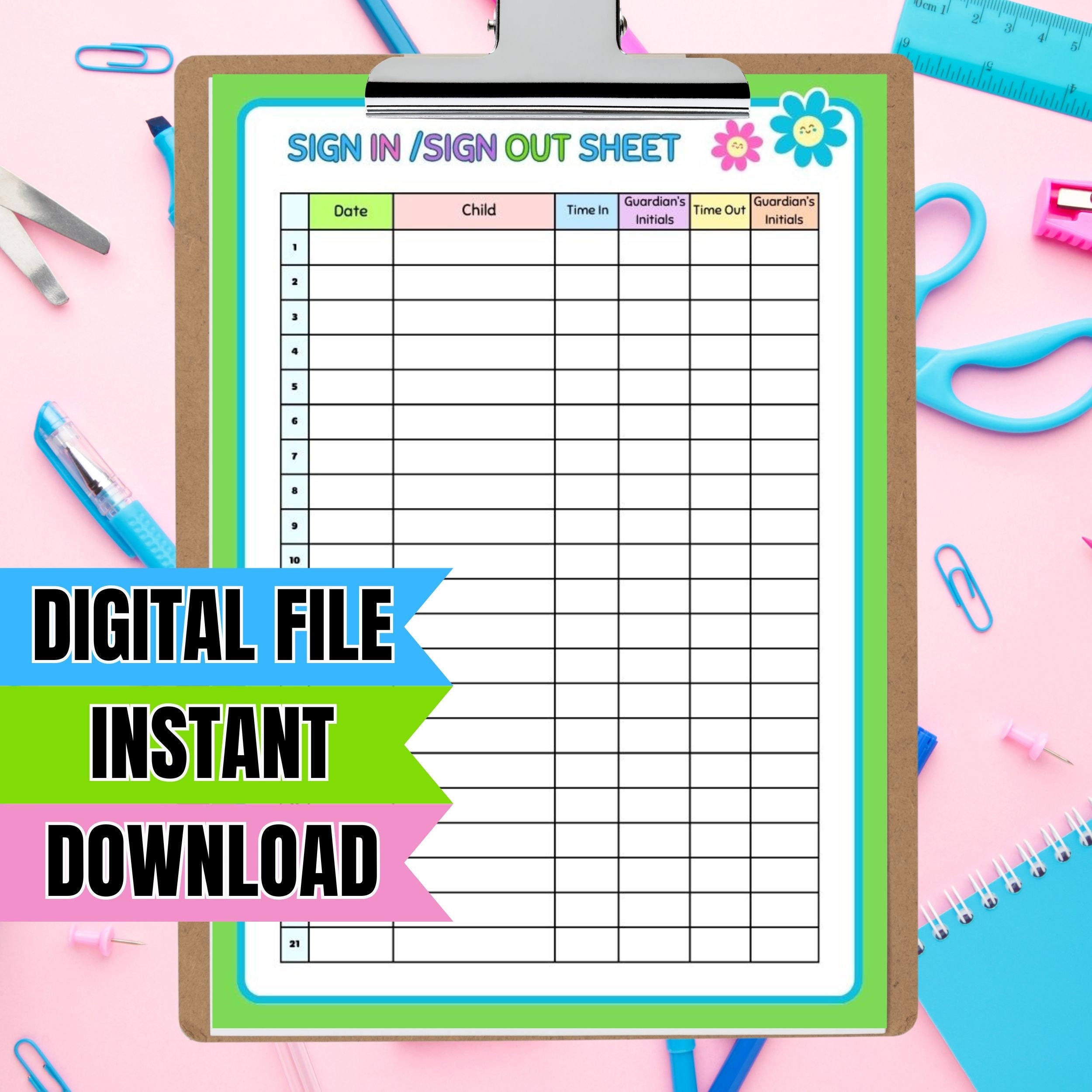 Daycare Sign in Sign Out Sheet for Children Attendance Form Time in ...