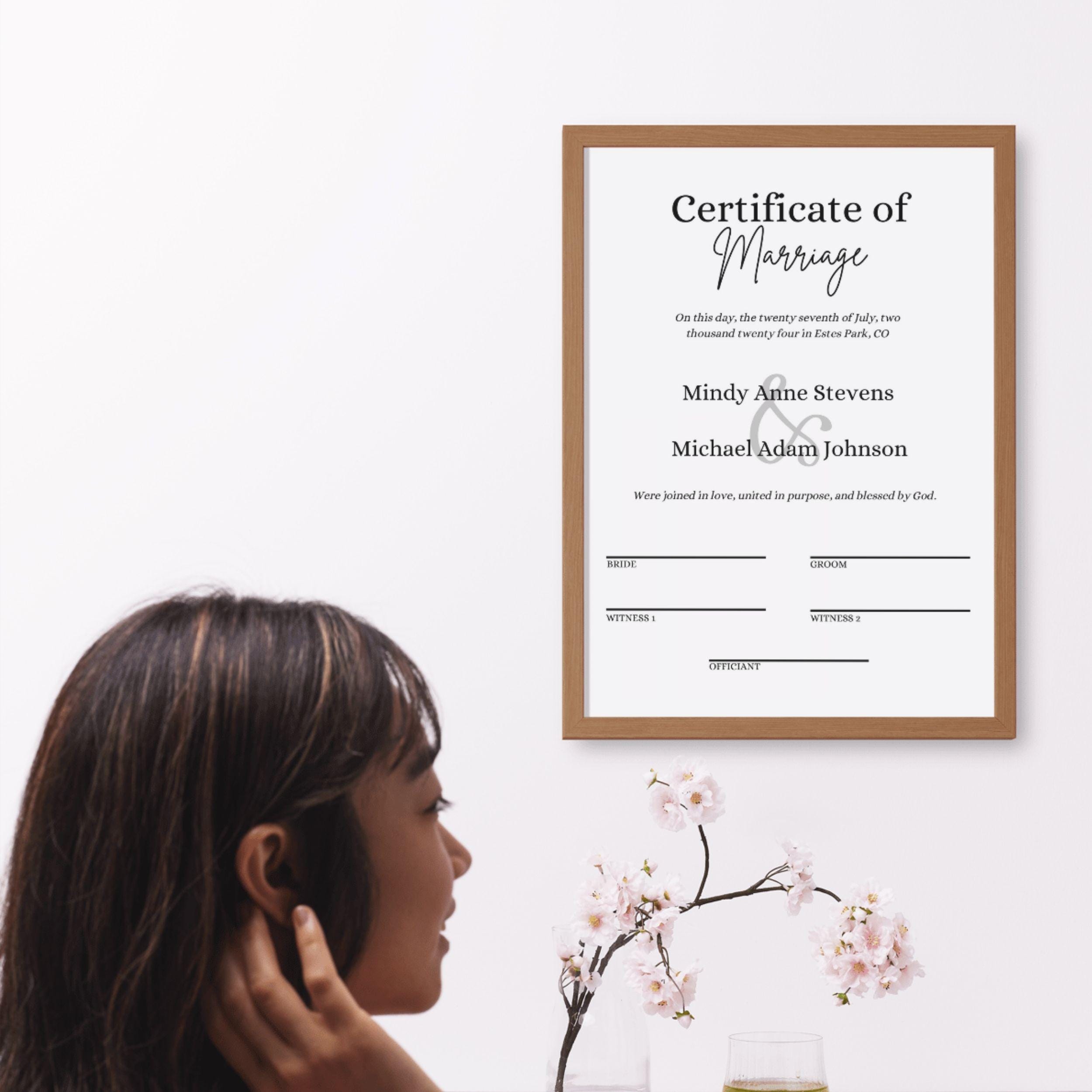 Marriage Certificate Editable Printable Wedding Certs Minimalist ...