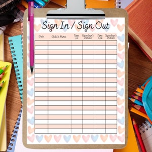 Daycare Sign in Sign Out Sheet for Children Attendance Form Time in ...