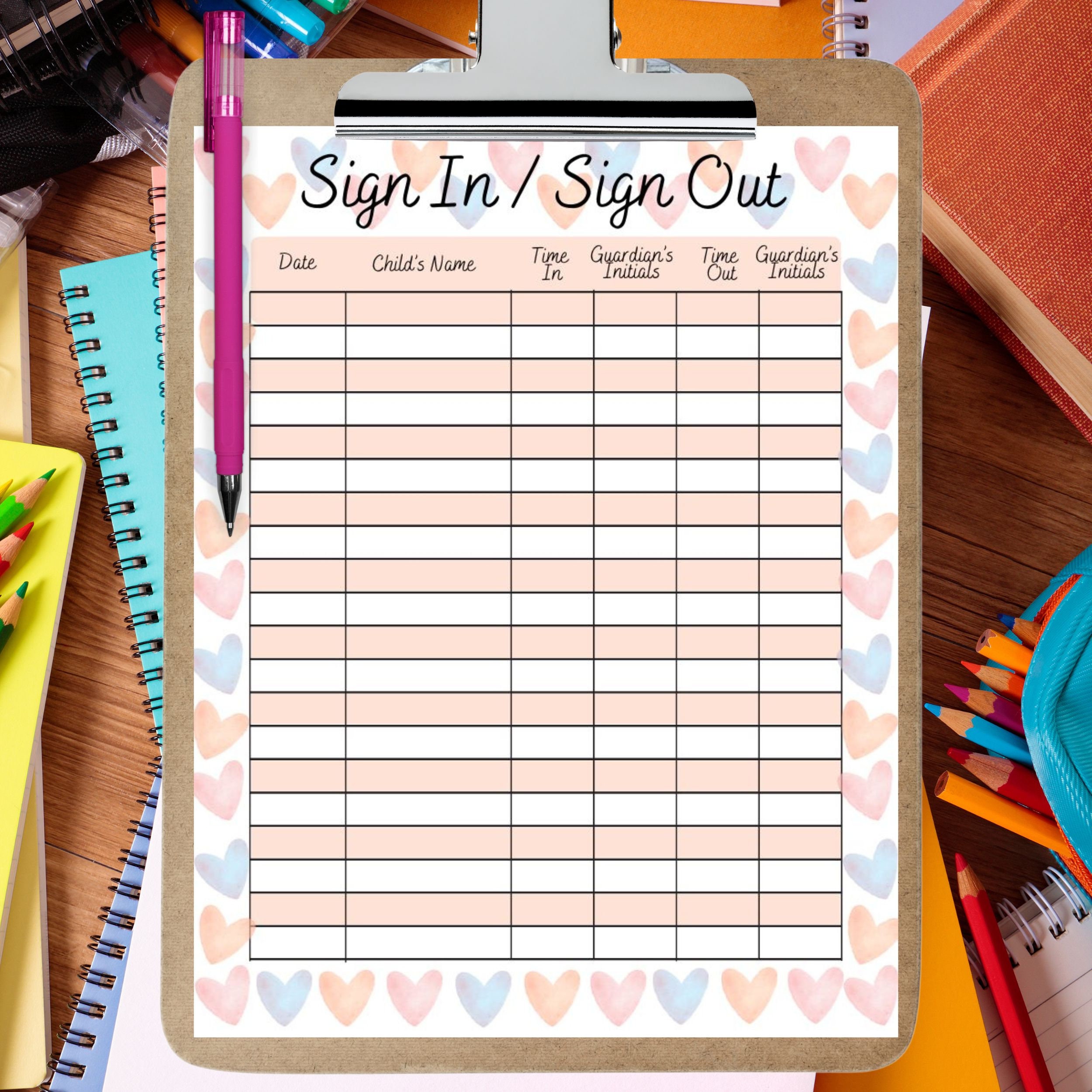 Daycare Sign in Sign Out Sheet for Children Attendance Form Time in ...