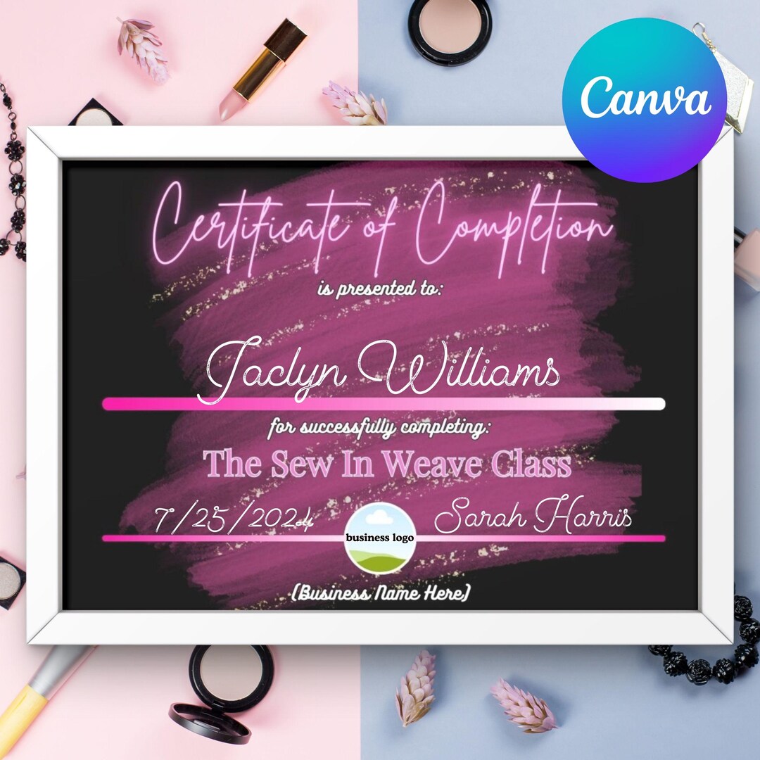 Certificate of Completion for Hair Courses Cert for Students Make up ...