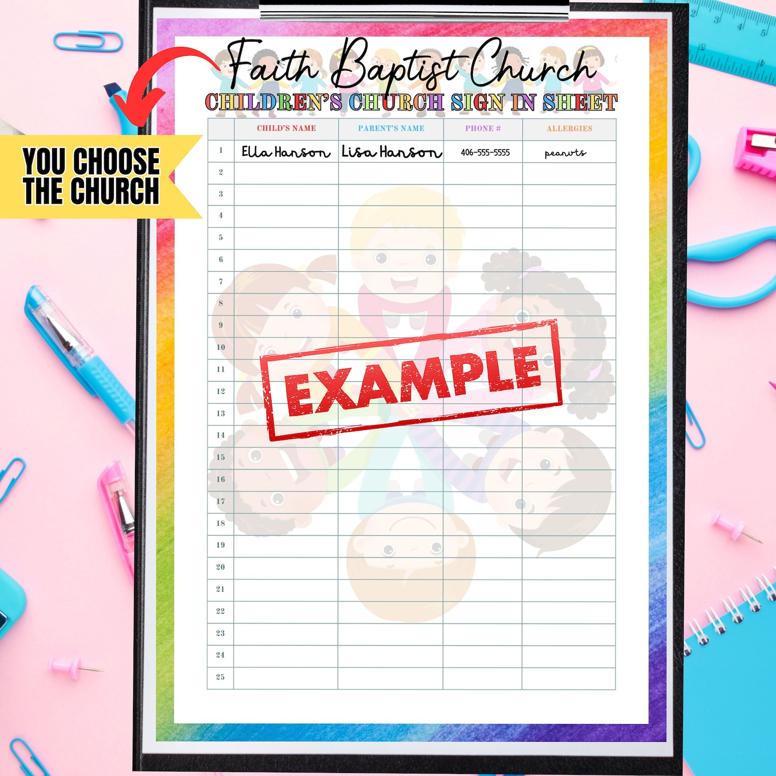 Children's Church Sign in Sheet for Kids Church Vacation Bible School Attendance Sheet for VBS ...